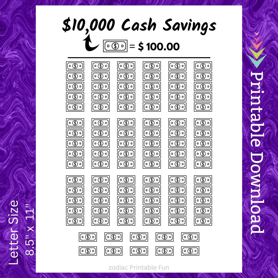 Save 10000 Dollars Savings Challenge Printable 10k Tracker - Etsy