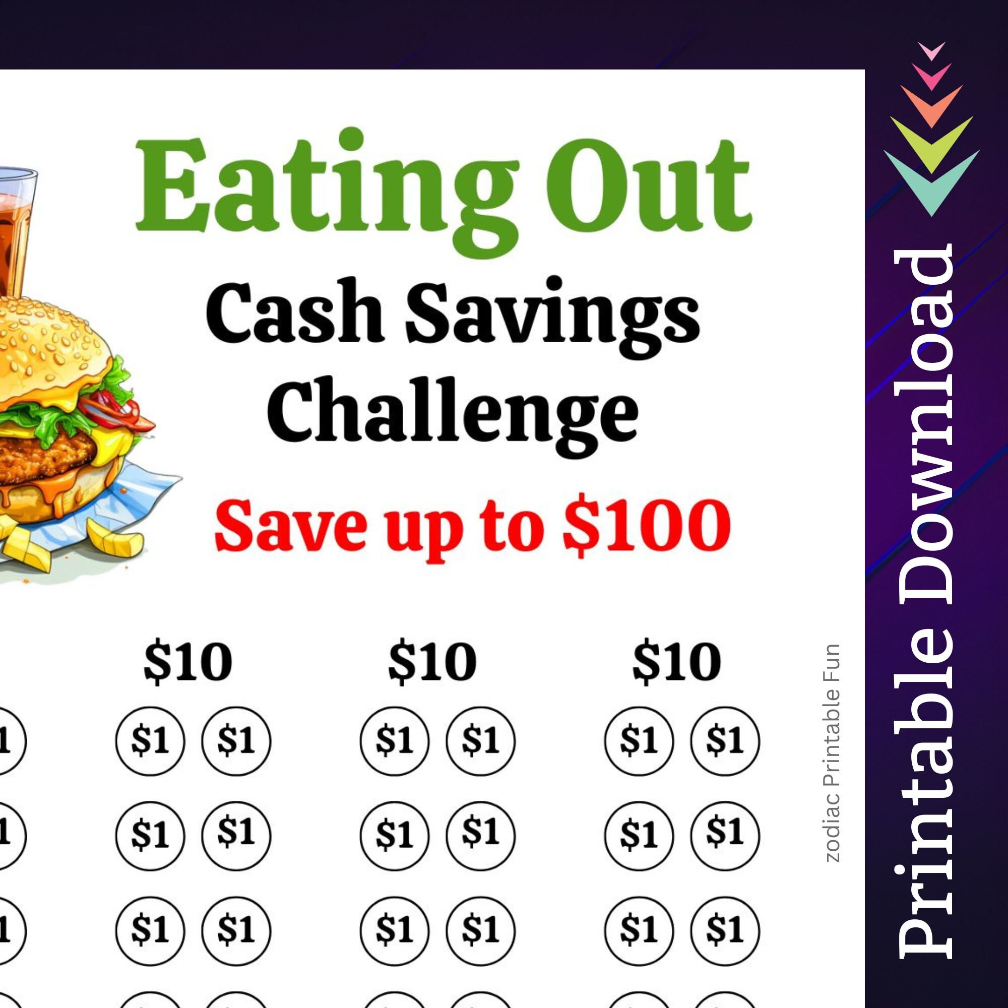 Eating Out Savings Challenge Printable for Family Food Night Out Money ...