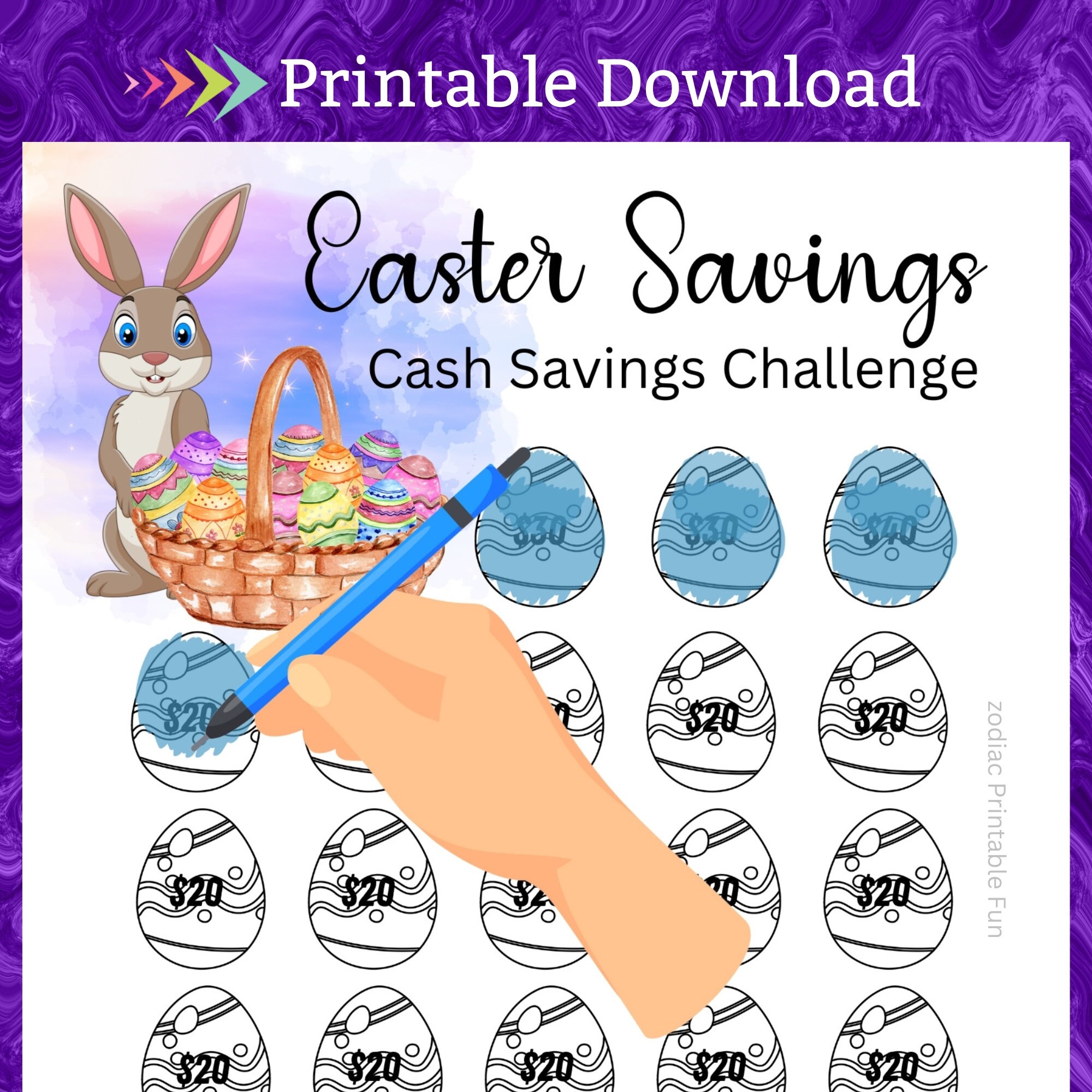Easter Saving Challenge Printable for Easter Basket Easter Egg Hunt for ...