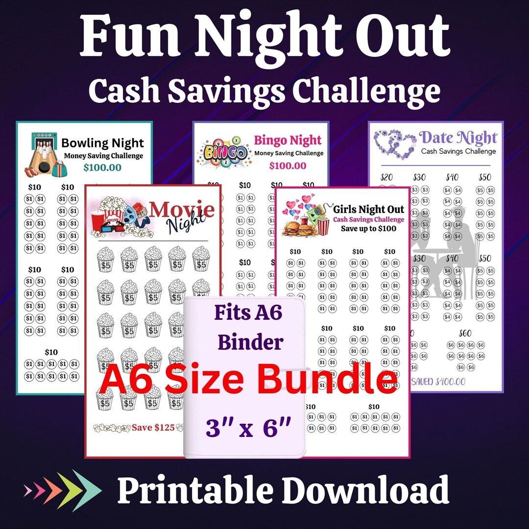 A6 Night Out Savings Challenge Printable for Family Entertainment Money ...