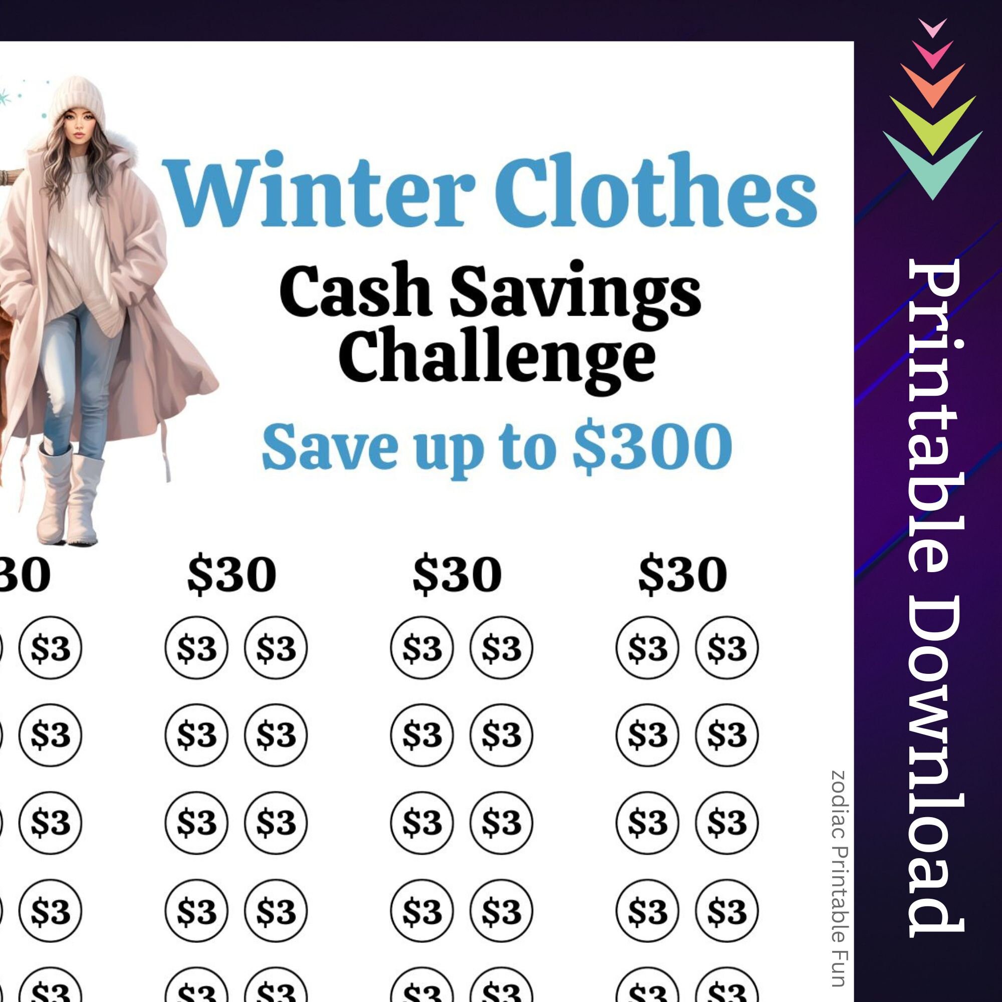 Women Winter Clothes Savings Challenge Printable for Ladies Warm Winter ...