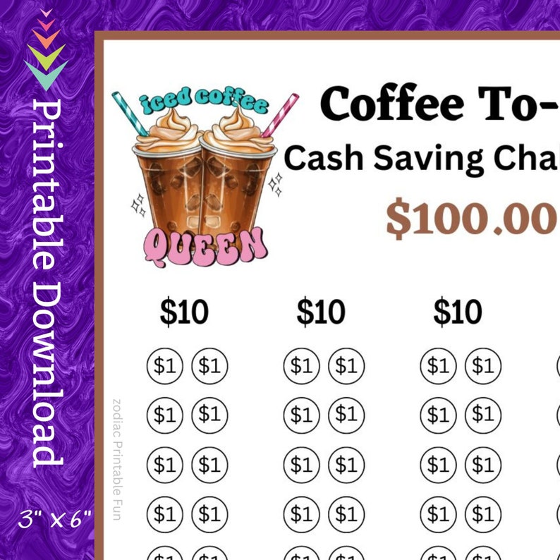 Coffee A6 Savings Challenge Printable Insert for Brewed Coffee Togo for ...