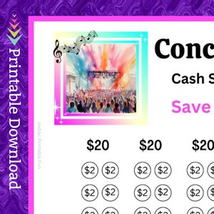 Concert Tickets Cash Budget Saving Challenge Tracker Printable A6 Size ...