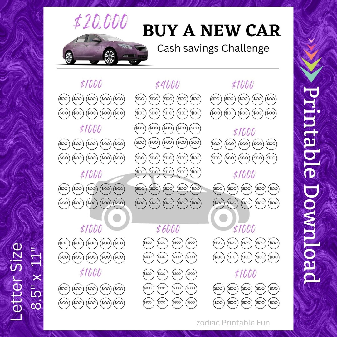 New Car Cash Savings Challenge Printable for Vehicle Purchase - Etsy