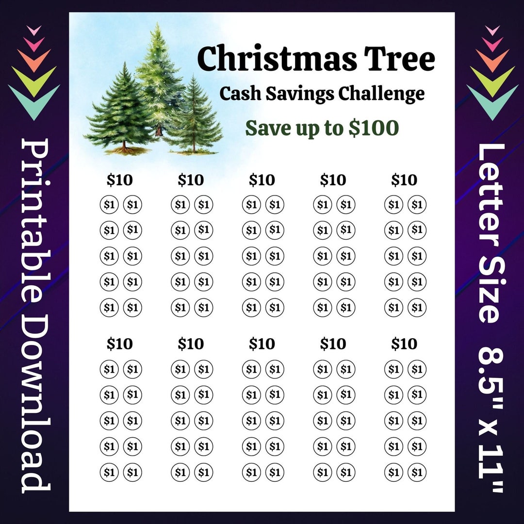 Christmas Tree Savings Challenge Printable for Holiday Evergreen Tree ...