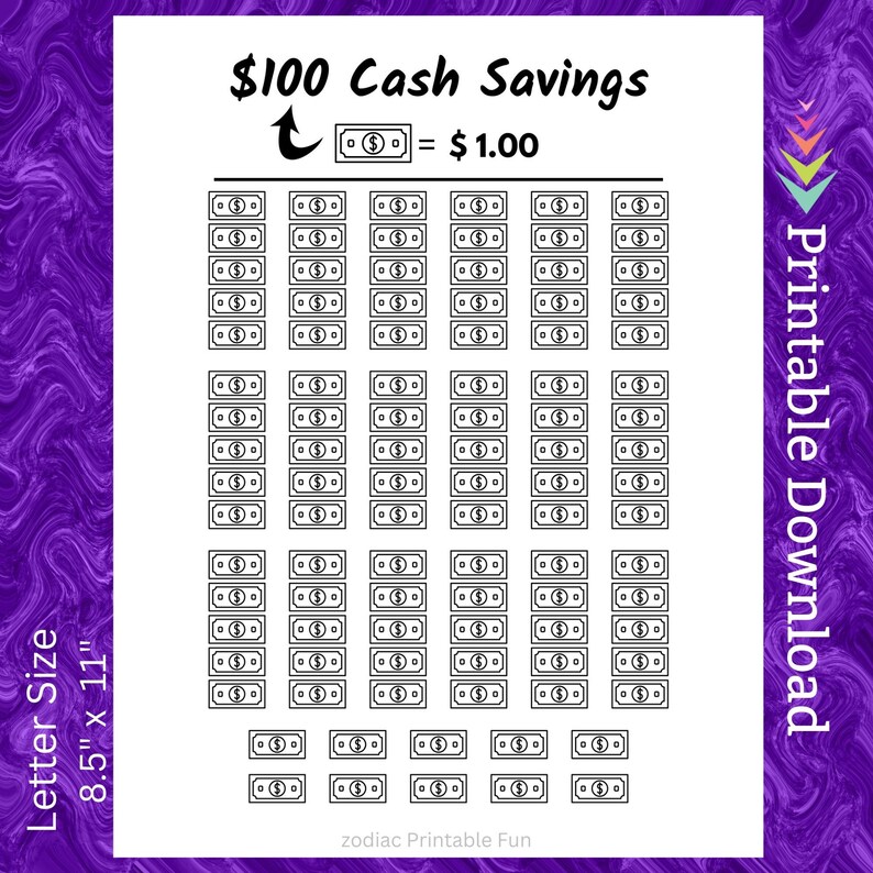 Save 100 Dollars Savings Challenge Printable Tracker - Etsy