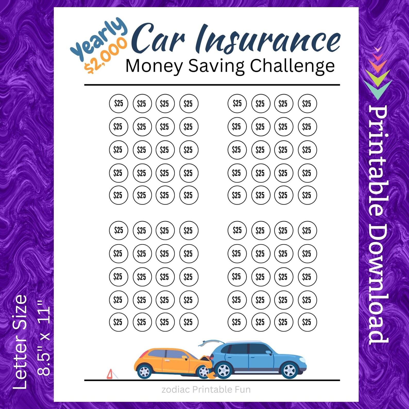 Car Insurance Savings Challenge Printable for Auto Insurance - Etsy