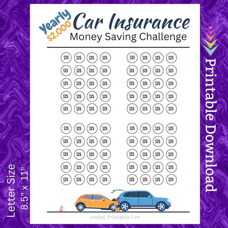 Car Insurance Savings Challenge Printable for Auto Insurance - Etsy
