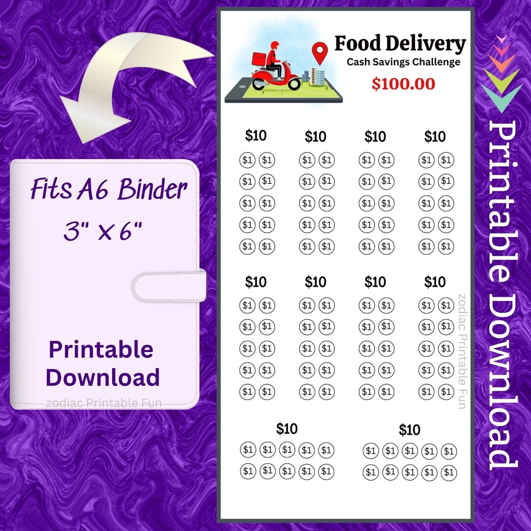 A6 Food Delivery Savings Challenge Printable Insert for Restaurant Food ...