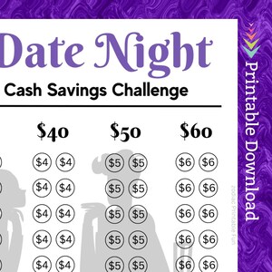 Date Night Saving Challenge Printable for Dinner and a Movie for Night ...