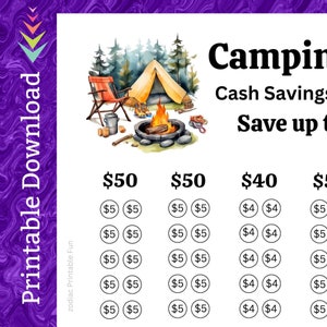 Camping Trip Savings Challenge Printable for Family Road Trip Money ...