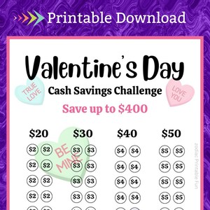 A6 Valentine Savings Challenge Printable Budget Binder Insert Money ...