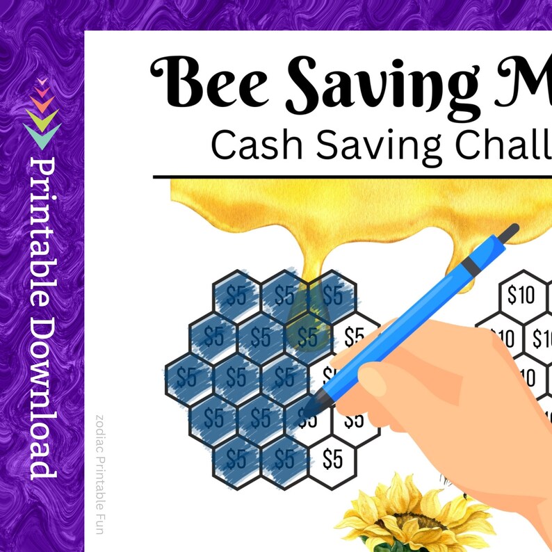 Honey Comb Saving Challenge Printable Sunflower Bee Savings - Etsy