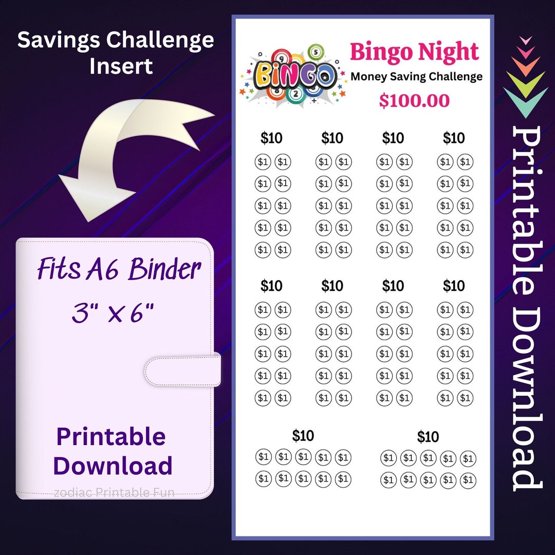 A6 Bingo Night Savings Challenge Printable for Family Game Night Money ...