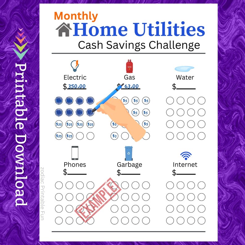 Home Utilities Bill Savings Challenge Printable for Paying Monthly ...
