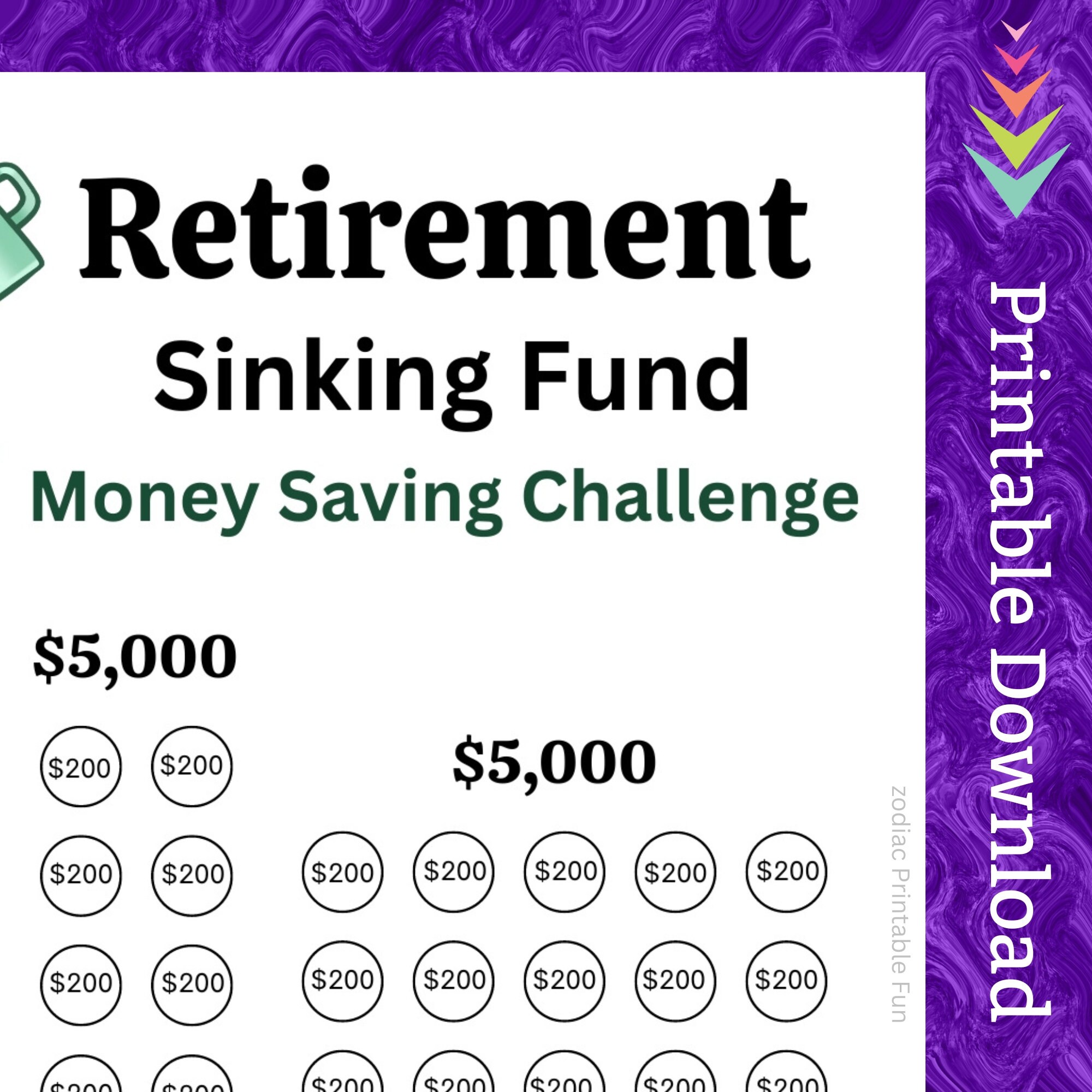 Retirement Fund Savings Challenge Printable for Golden Years Sinking ...