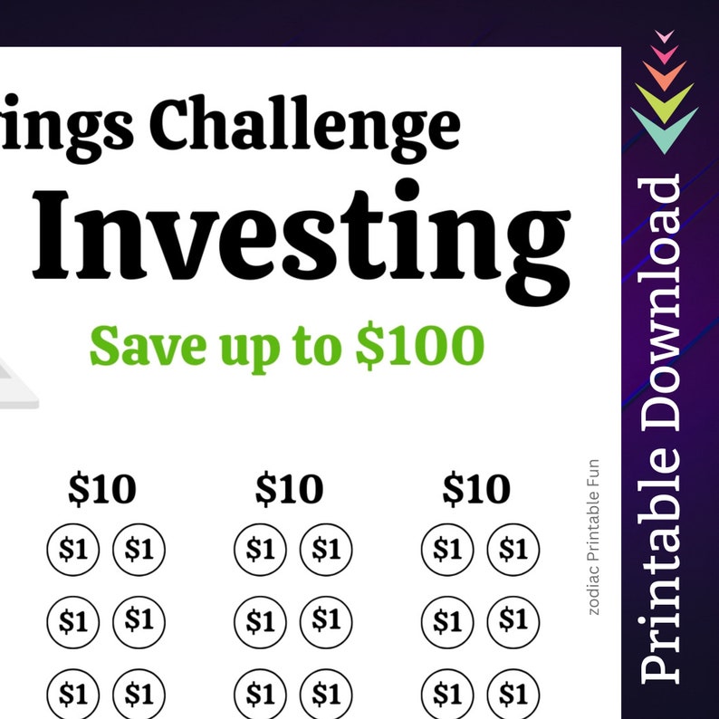Investing Savings Challenge Printable for Money Saving Sinking Funds ...