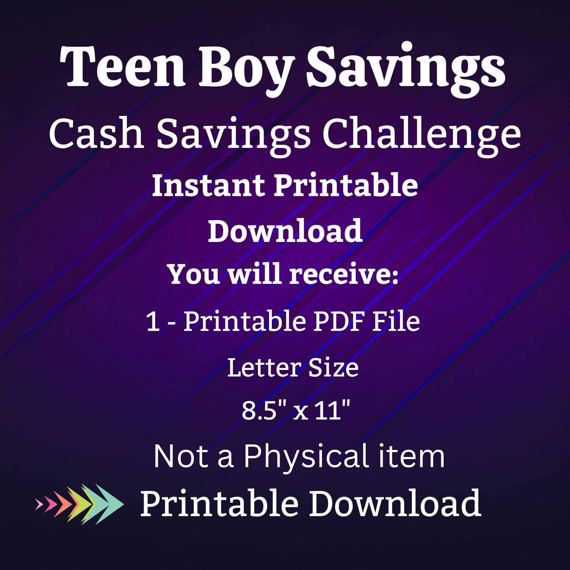 Kids Savings Challenge Printable for Teen Boy Money Saving Fund for ...