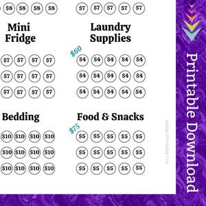 College Planner Savings Challenge Printable for Dorm Room Essentials Money Saving Fund for ...