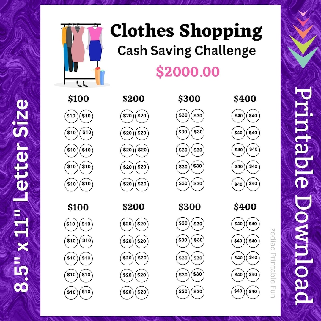 Clothes Shopping Savings Challenge Printable for Women Clothing Fund ...