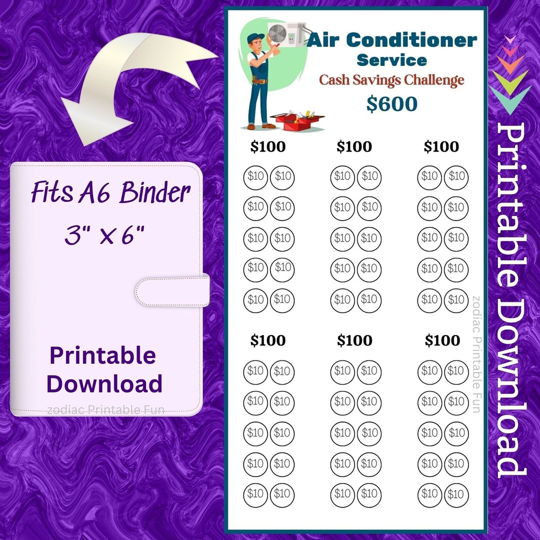 A6 Air Conditioner Savings Challenge Printable Home Maintenance Money ...