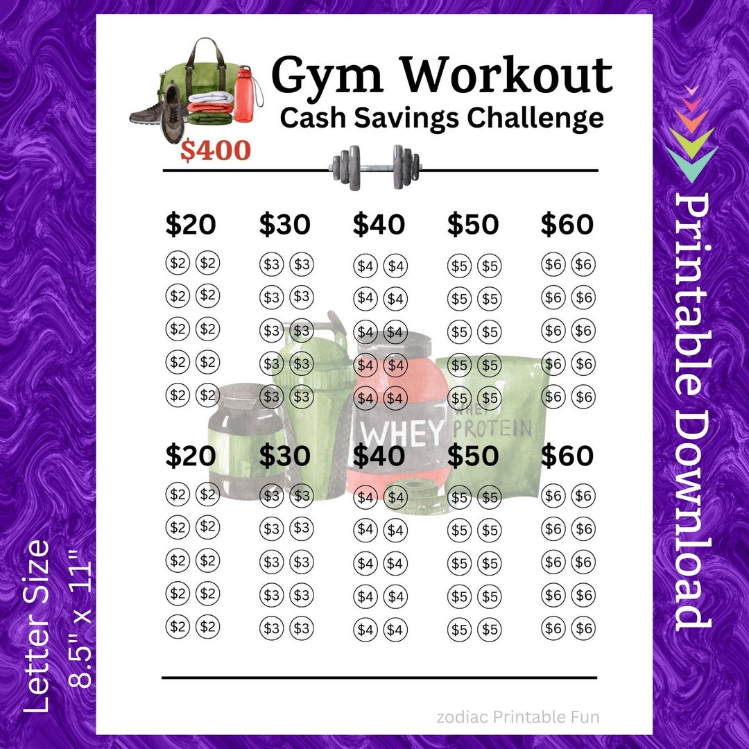 Workout Planner Savings Challenge Printable for Home Gym Fitness ...