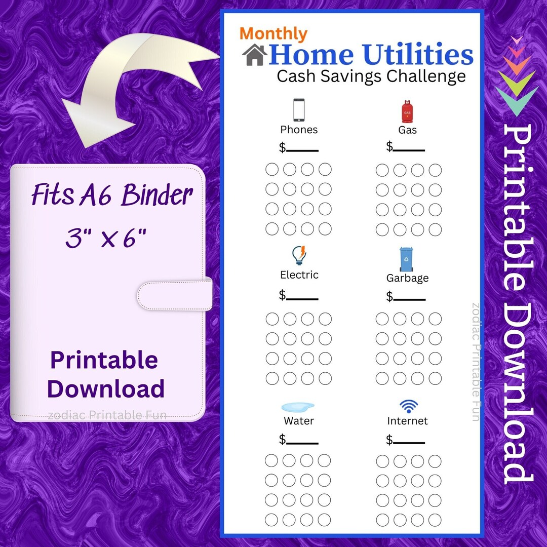 A6 Home Utilities Bill Savings Challenge Printable Insert for Paying ...