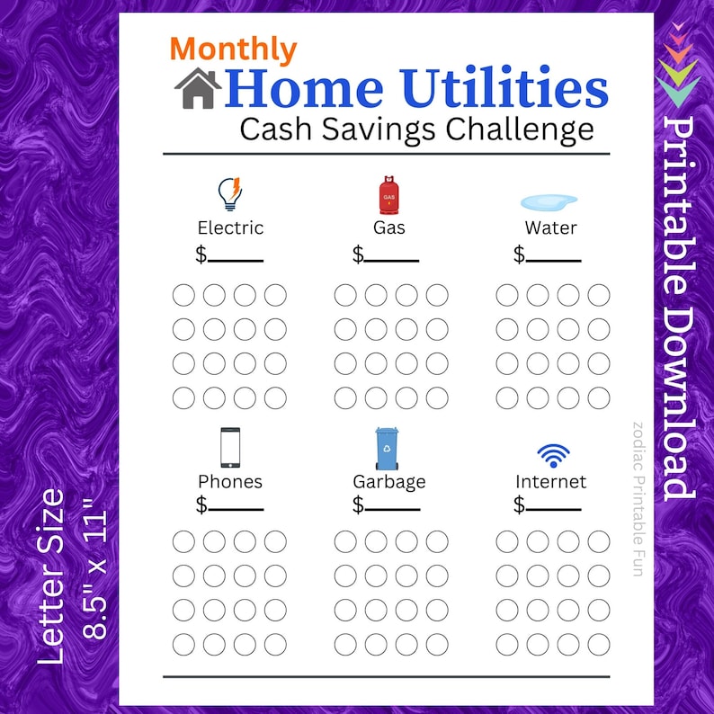 Home Utilities Bill Savings Challenge Printable for Paying Monthly ...
