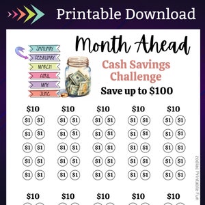 Monthly Budget Savings Challenge Printable for Month Ahead Paycheck ...
