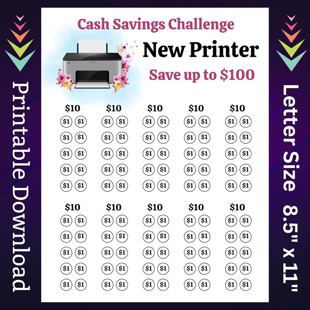 Printer Savings Challenge Printable for Home Office Money Saving ...