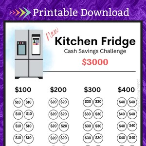 A6 Savings Challenge Printable Insert for New Kitchen Refrigerator ...