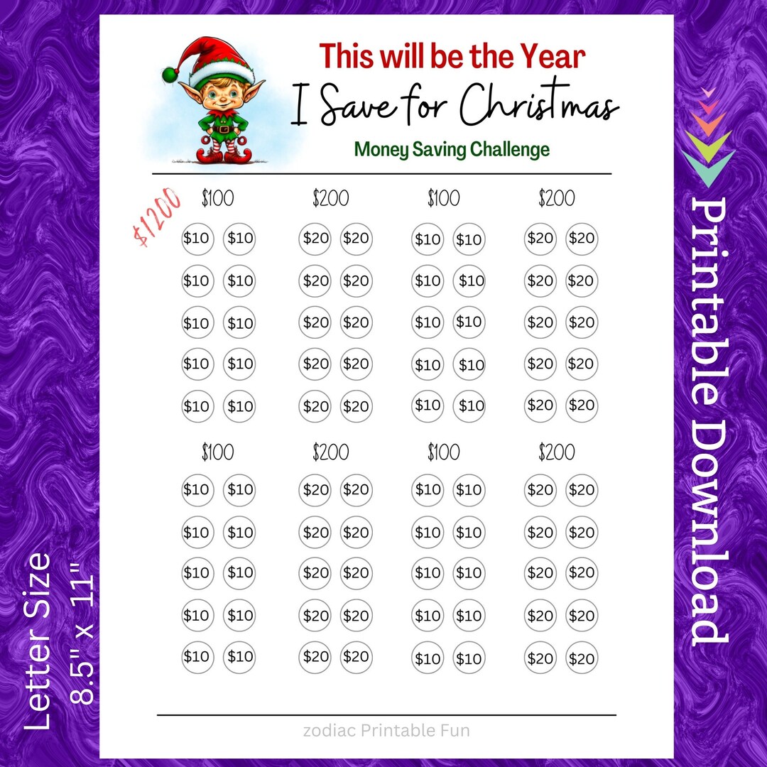 Christmas Savings Challenge Printable for Christmas Countdown Cash ...