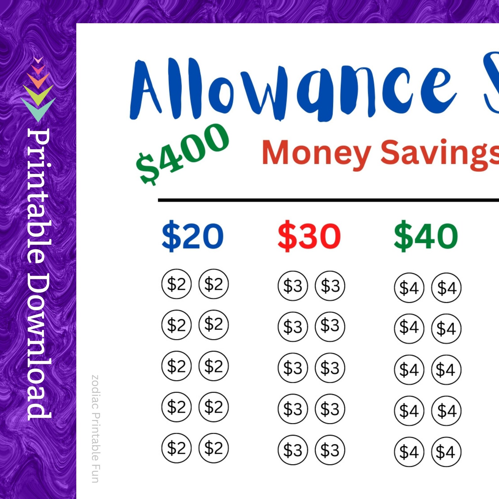 Kids Allowance Savings Challenge, Budgeting Printable (PDF) - Etsy
