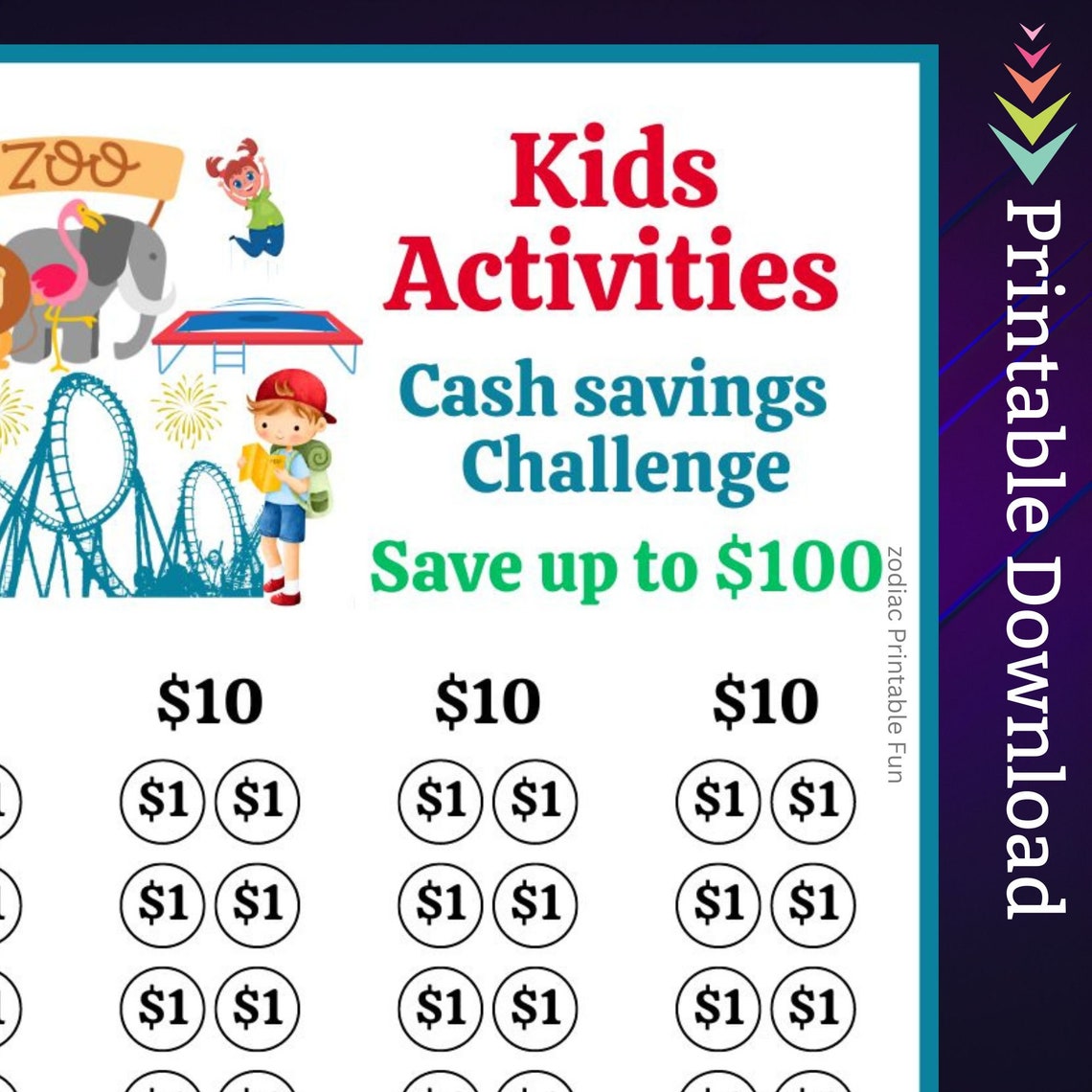A6 Kids Activities Savings Challenge Printable for Family Fun Day Out ...