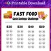 A6 Savings Challenge Printable Insert for Fast Food Restaurant Money ...
