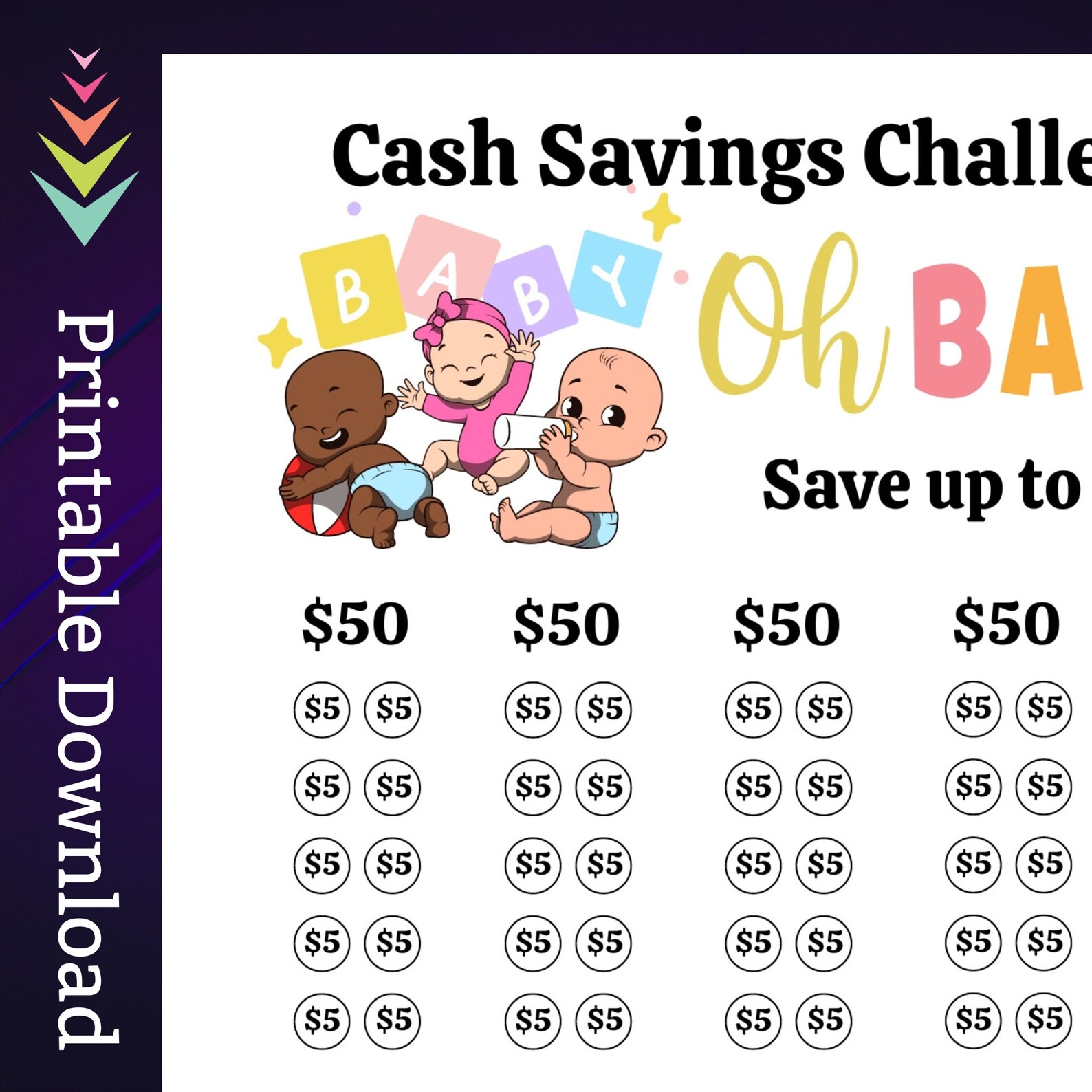Baby Must Haves Savings Challenge Printable for Newborn Girl Money ...