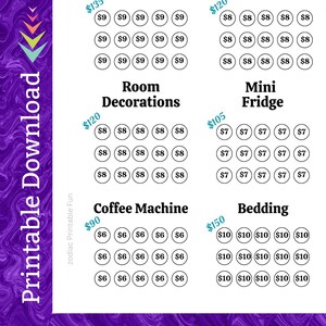 College Planner Savings Challenge Printable for Dorm Room Essentials Money Saving Fund for ...