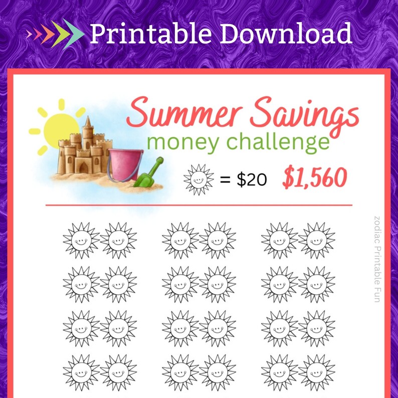 Summer Savings Challenge Tracker Printable Insert A6 Mini - Etsy