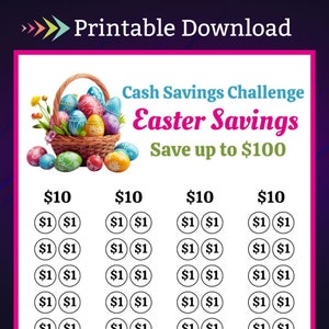 A6 Easter Savings Challenge Printable for Kids Easter Basket Cash ...