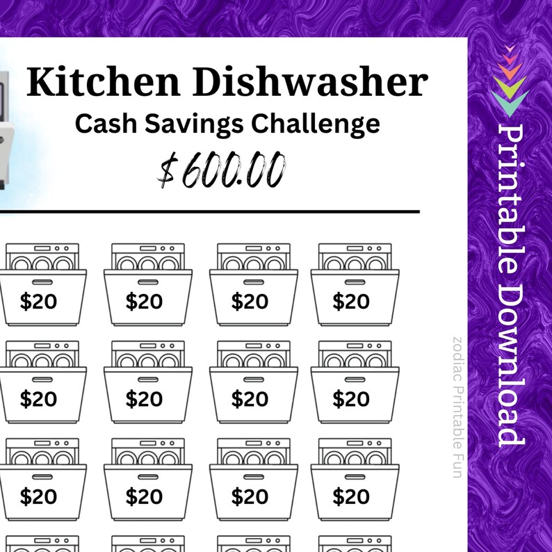 Kitchen Dishwasher Savings Challenge Printable Family Home Dish Washing ...