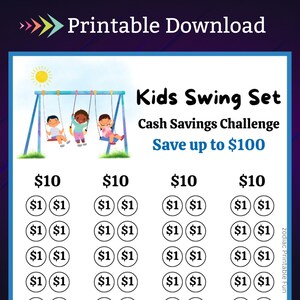A6 Kids Swing Savings Challenge Printable for Children Play Activity ...