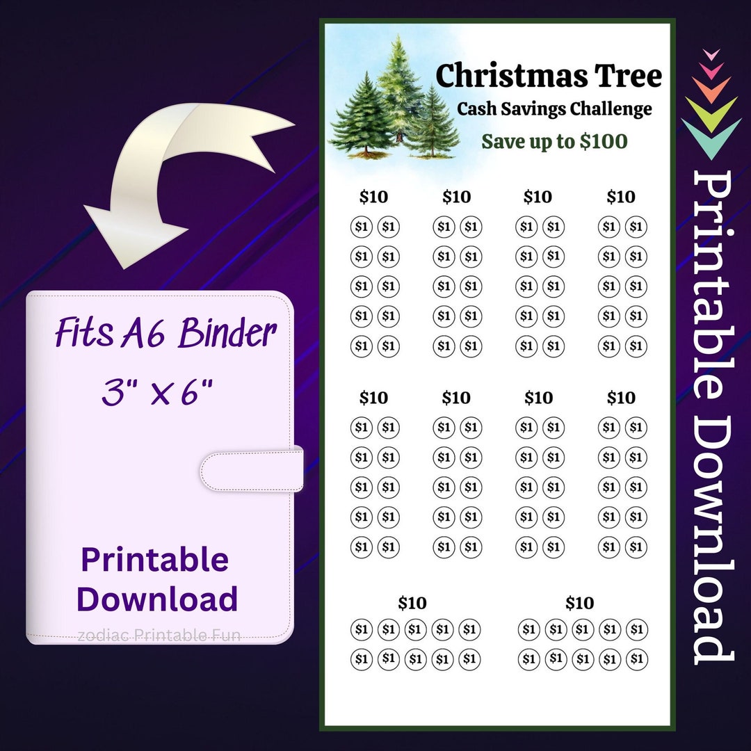 A6 Christmas Tree Savings Challenge Printable for Holiday Evergreen ...