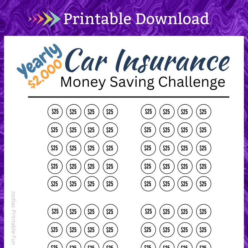 Car Insurance Savings Challenge Printable for Auto Insurance - Etsy