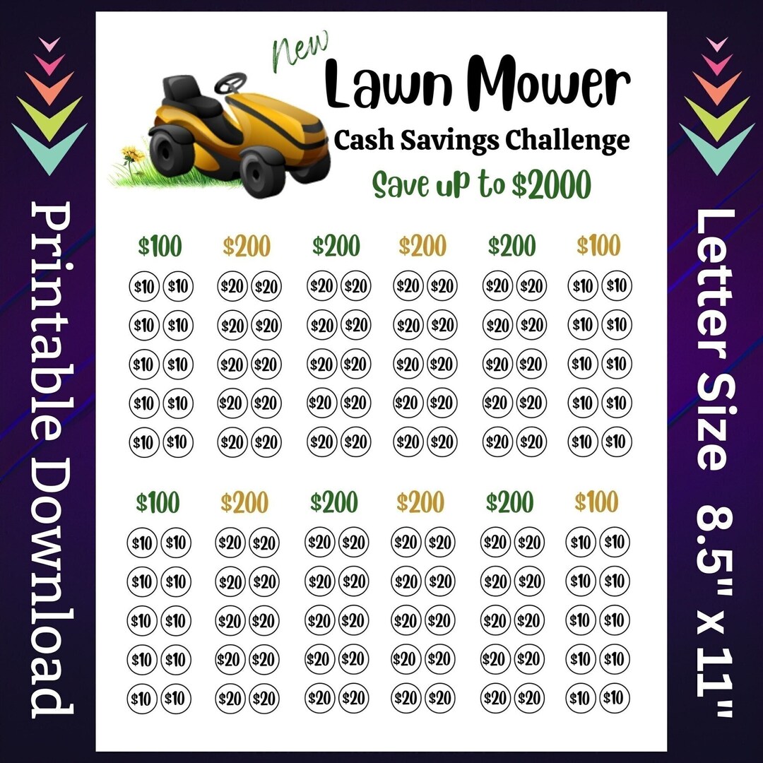 Lawn Mower Savings Challenge Printable for Home Grass Cutting Tractor ...