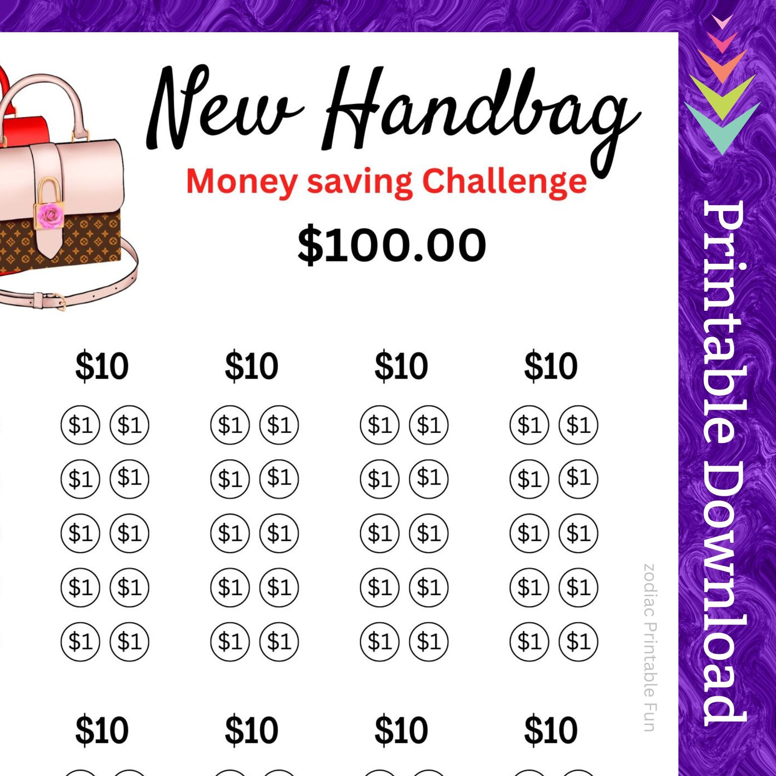 Handbag Savings Challenge Printable for Women Shoulder Bag for Low ...