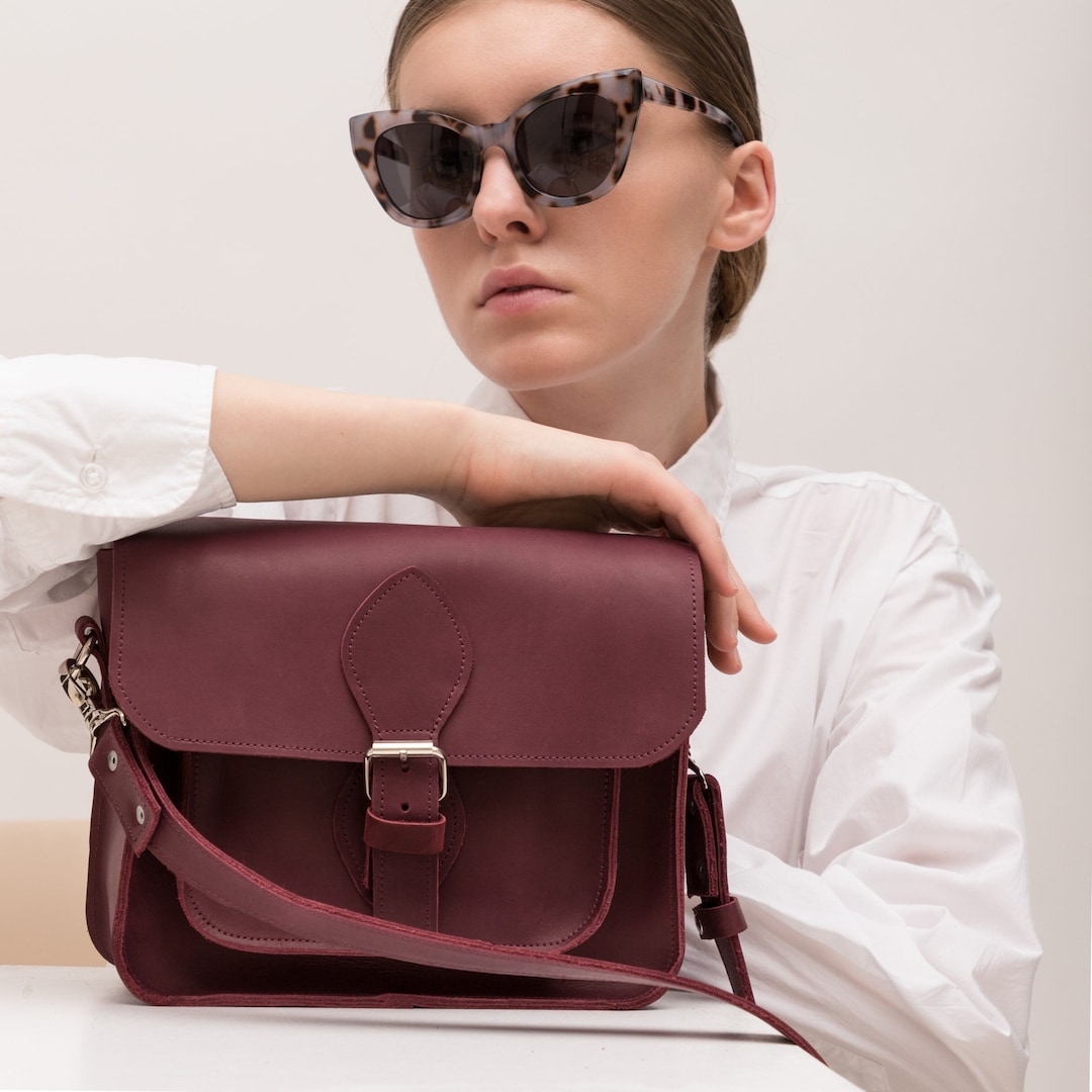 Leather Burgundy Bag, Burgundy Purse, Small Satchel Bags, Leather ...
