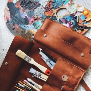 Leather Artist Rollpencil Roll Caseleather Brush - Etsy