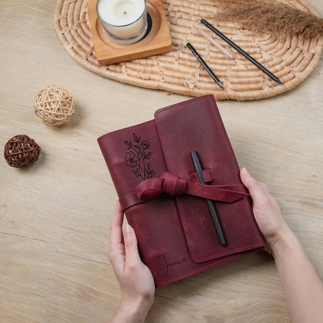 Birth Flower Journal, Custom Journal Cover, Journal for Women, Leather ...