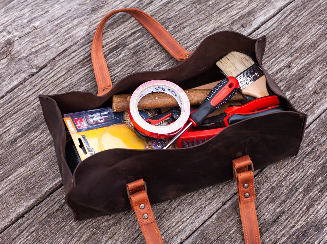 Leather Tool Tote Bag, Leather Tool Bag for Men, Large Tool Bag With ...