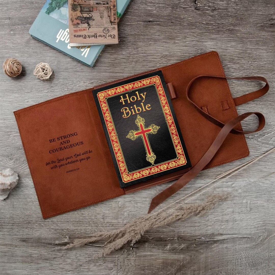Wrap Bible Cover, Engraved Bible Cover With Cross, Leather Bible Cover ...